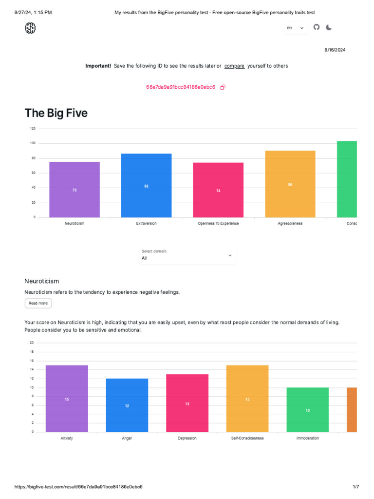 Free Big Five Personality Test Results | PDF | Anxiety | Extraversion ...
