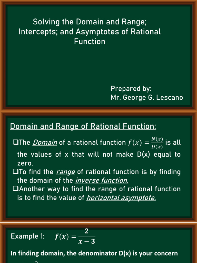 Domain and Range, Intercepts, Asymptotes of Rational Function | PDF ...