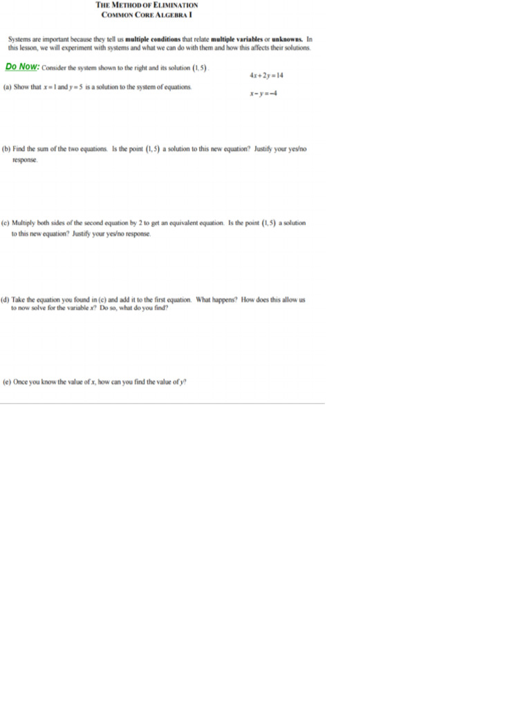 1 24 22 HW 35 Solve Systems by Elimination PER 2 Brendan Lo | PDF