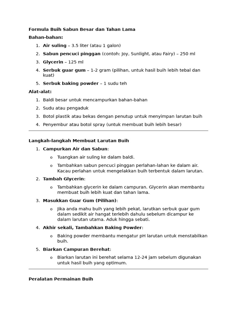 Formula Buih Sabun Besar Dan Tahan Lama | PDF