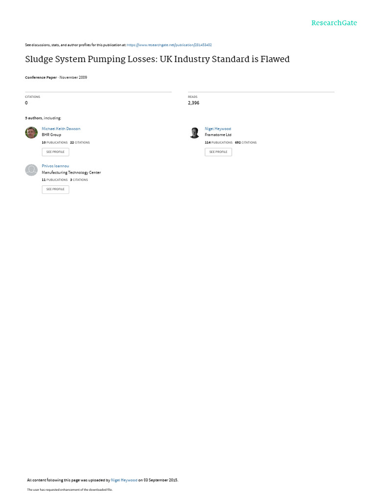 Sludge Pumping Calculation Paper | PDF | Fluid Dynamics | Viscosity