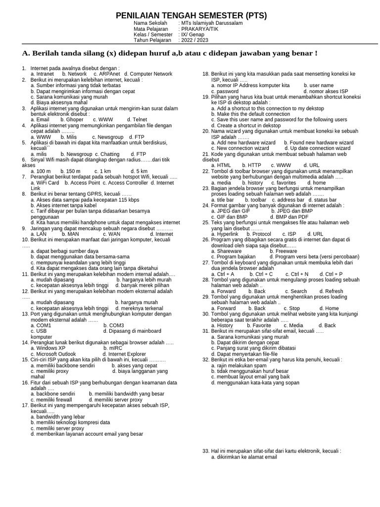 Soal PTS Prakarya/TIK Kelas IX | PDF | Teknologi & Rekayasa