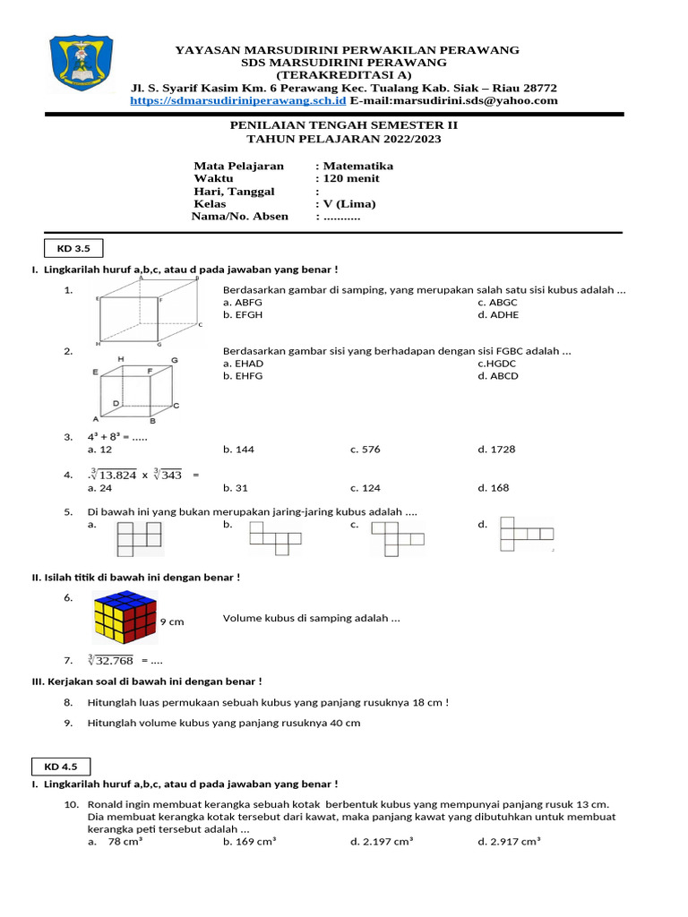 SOAL PTS II MTK Class 5 | PDF | Griya & Taman