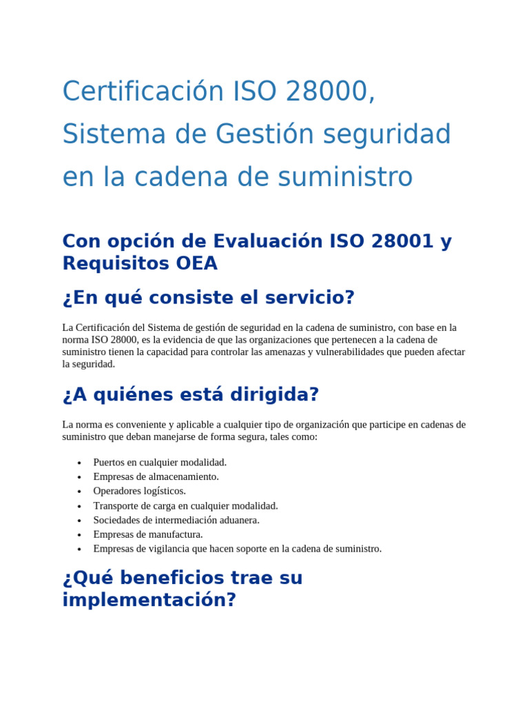 Certificación ISO 28000 | PDF