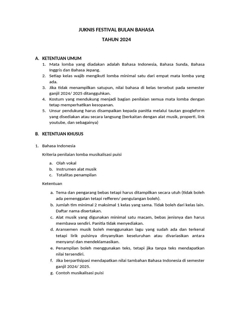Juknis Lomba Bulan Bahasa | PDF
