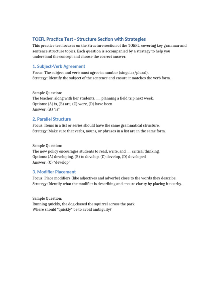 TOEFL Practice Structure Test | PDF | Career & Growth