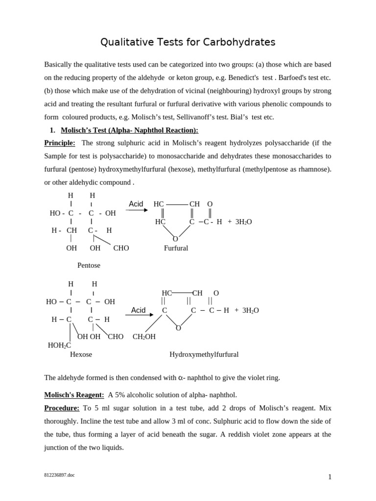 Qualitative Tests For Carbohydrates-10 | PDF | Hydroxide | Fructose