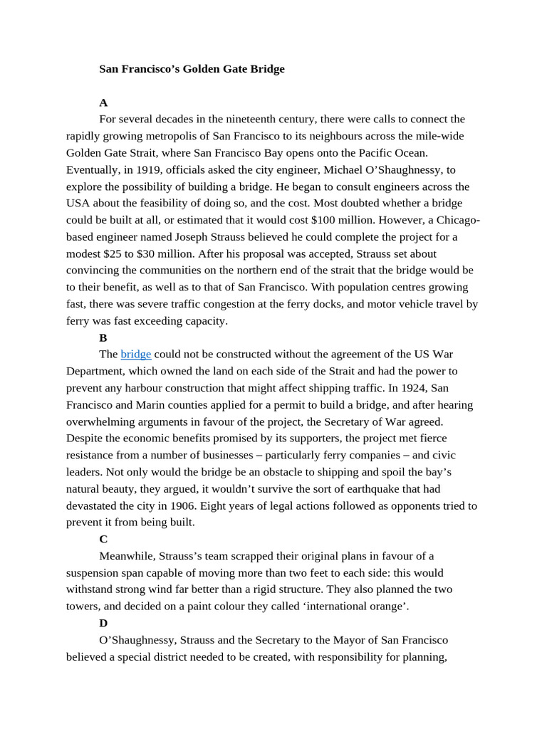 History and Engineering of the Golden Gate Bridge | PDF | Agriculture ...