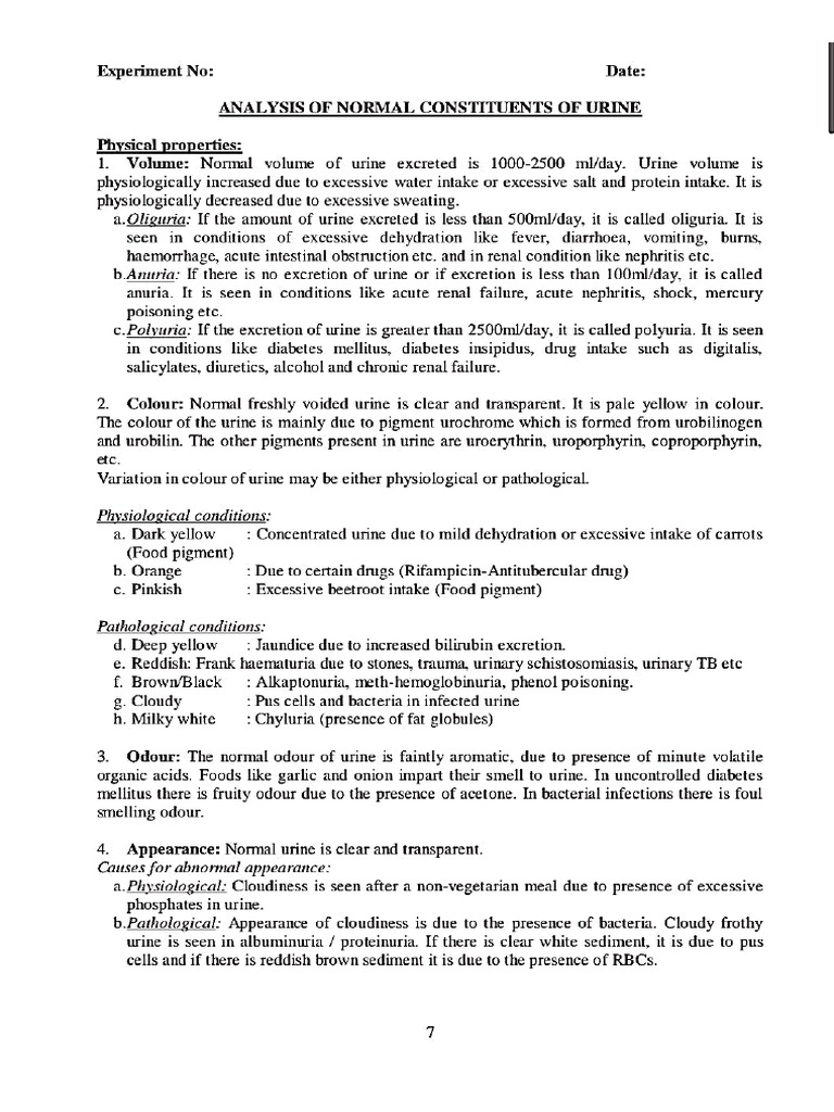 Analysis of Normal Urine | PDF