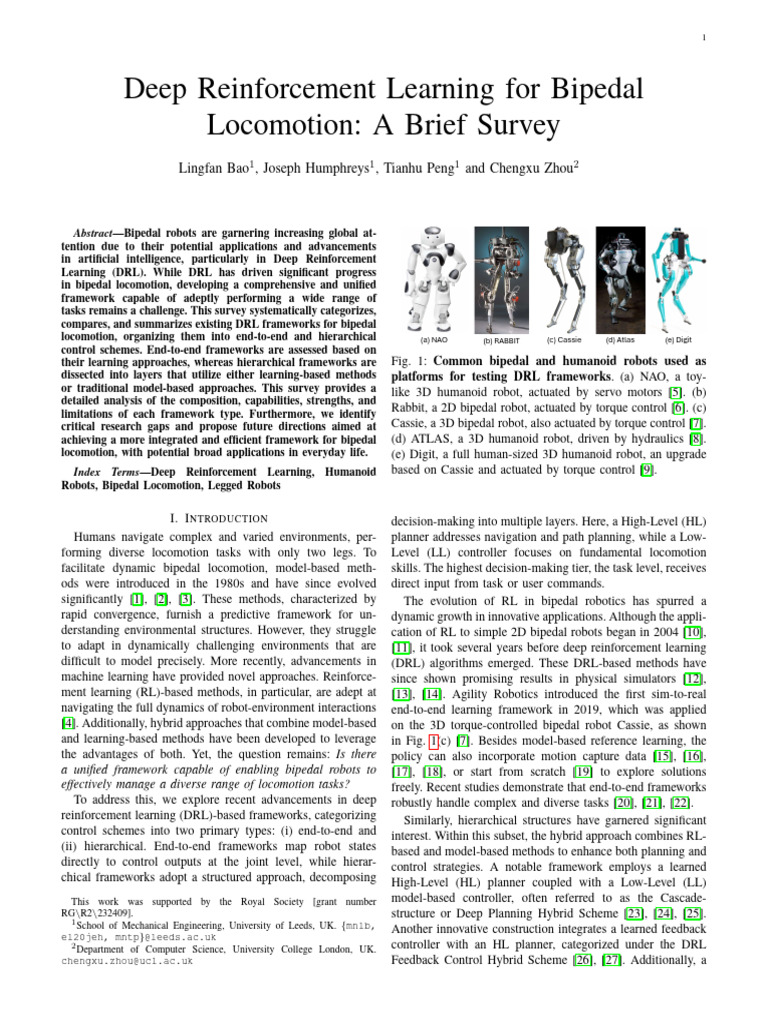 Deep Reinforcement Learning For Bipedal Locomotion: A Brief Survey | PDF | Robotics | Simulation
