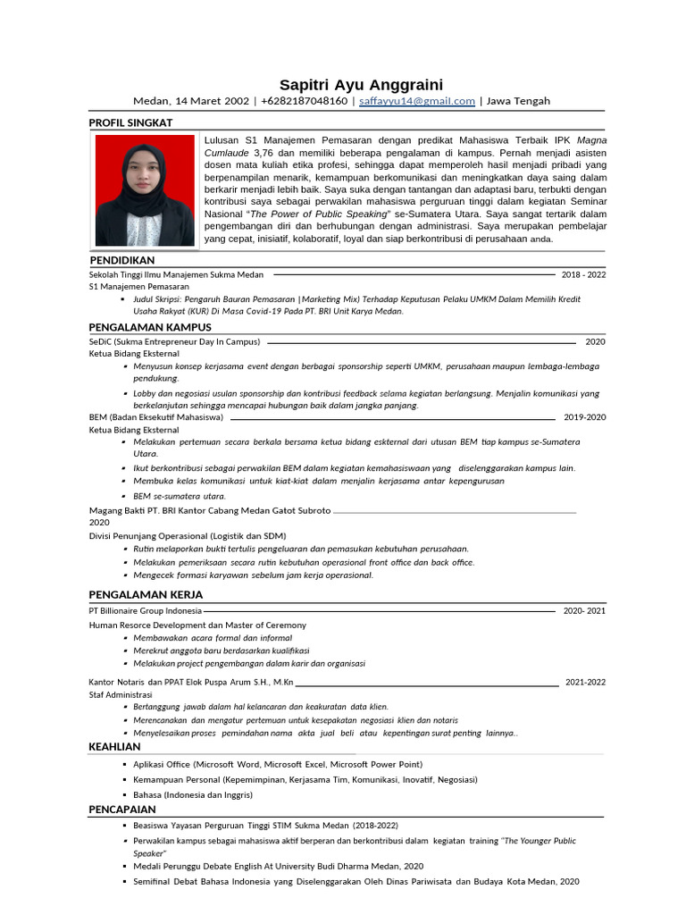 CV ATS Sapitri Ayu Anggraini-1 | PDF