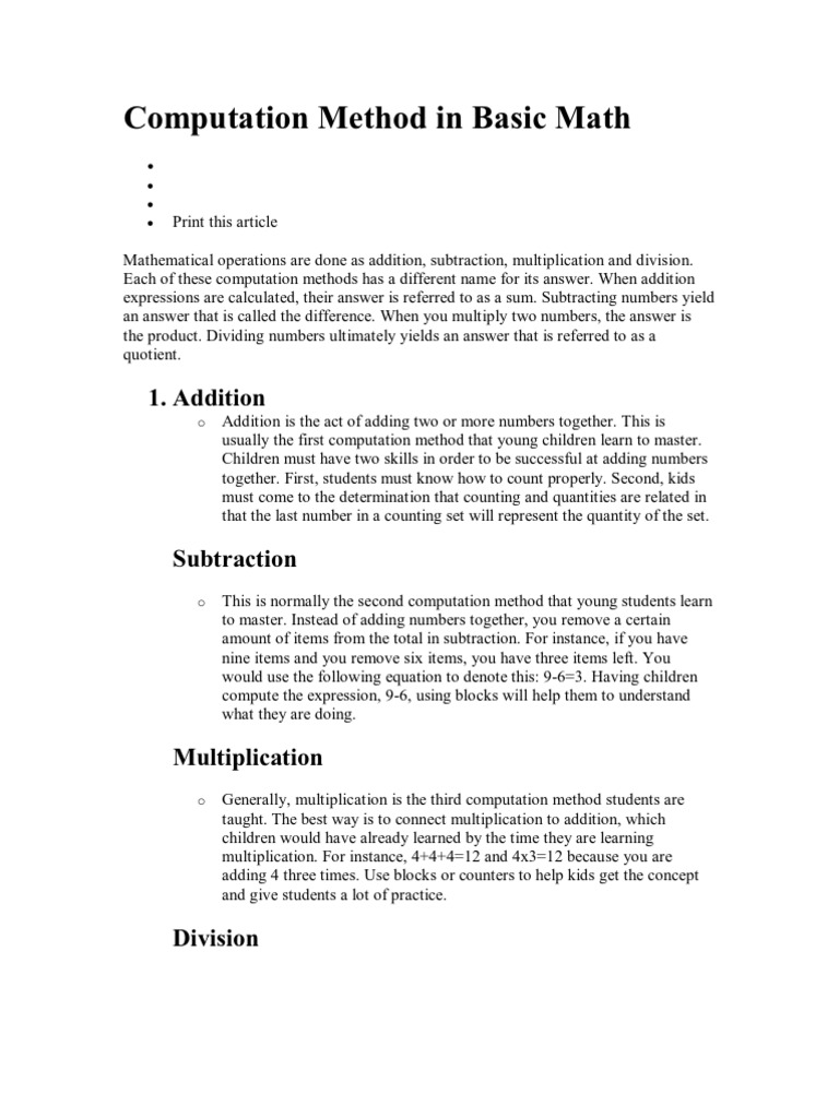 Computation Method in Basic Math | PDF