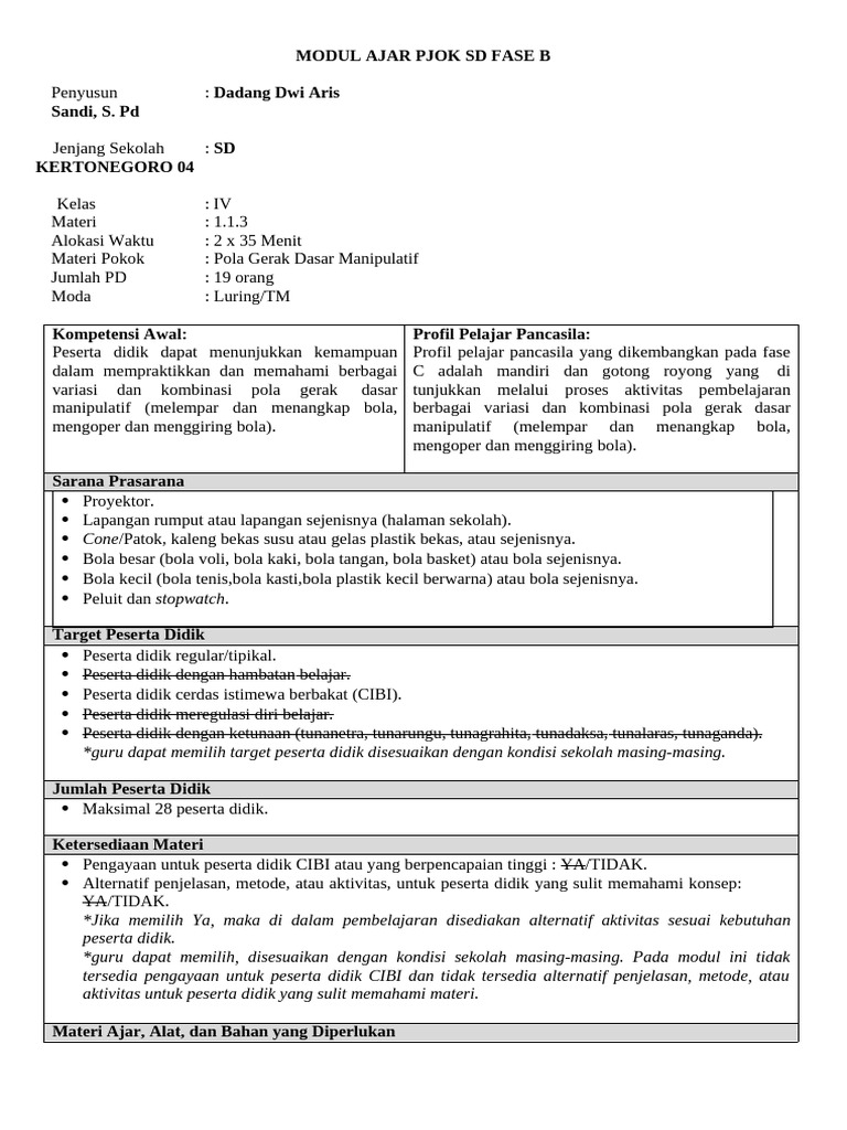 Modul Ajar Gerak Manipulatif Dadang | PDF | Kesehatan Holistik
