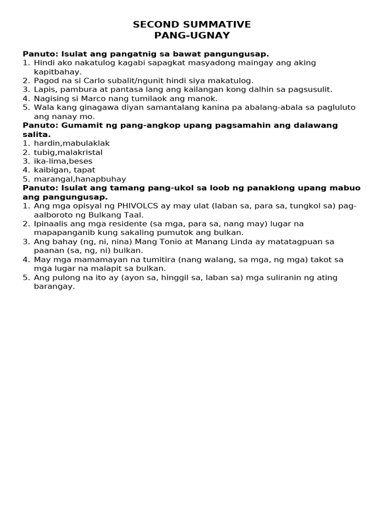 SECOND SUMMATIVE-PANG-UGNAY | PDF