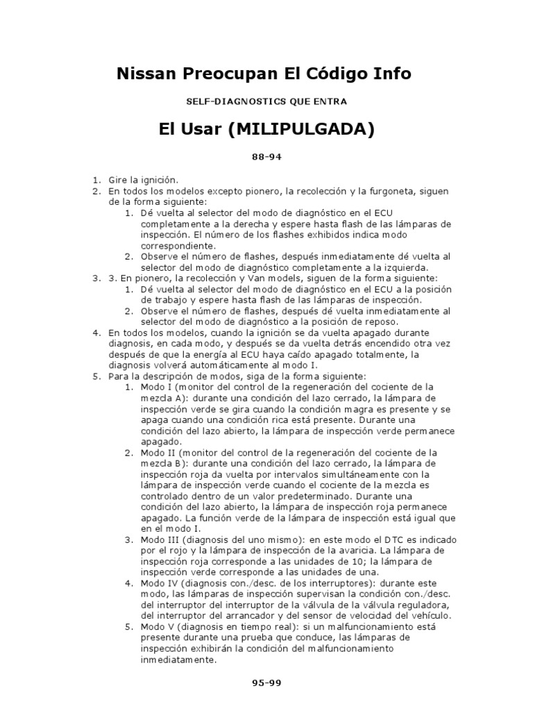 Codigos de Fallas de Nissan | PDF | Diodo emisor de luz | Flash (fotografía)