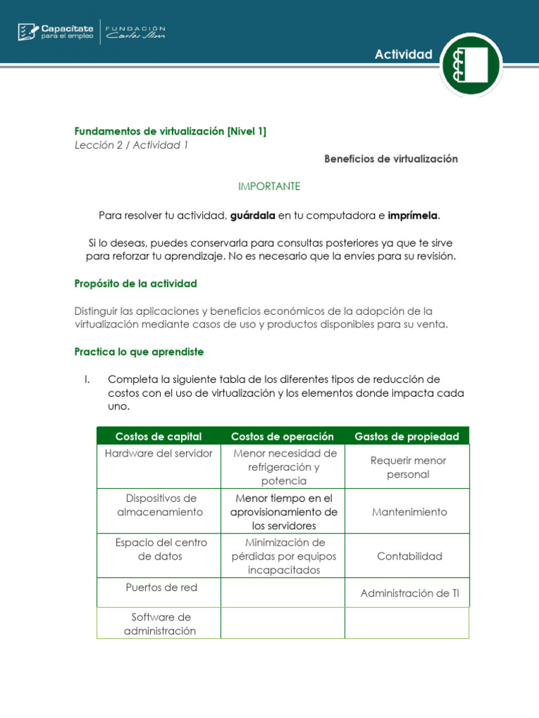 C4 Nivel 1 Lec 3 Actividad | PDF | Servidor (Computación) | Virtualización