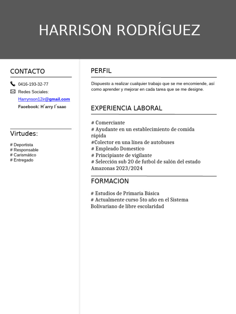 Curriculum de Harry | PDF