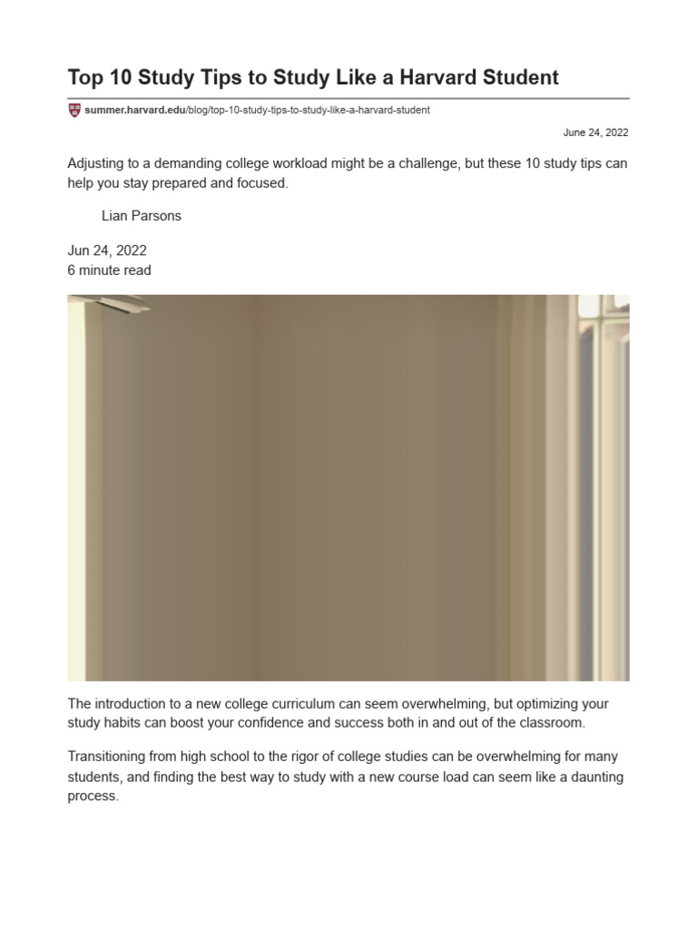 Top 10 Study Tips To Study Like A Harvard Student Harvard Summer