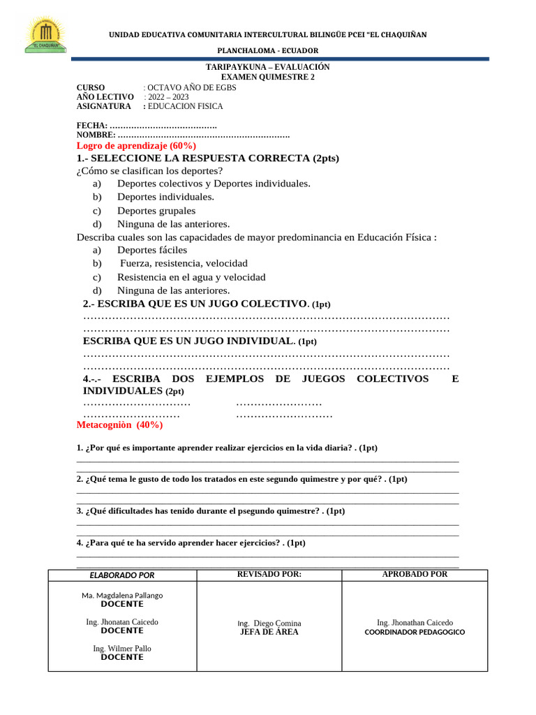 8vo EDU fISI Exa II Qui | PDF | Aprendizaje | Modificación de comportamiento