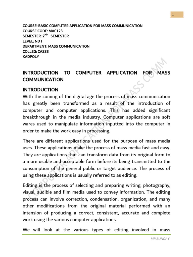 2nd Introduction To Computer Application For Mass Communication | PDF ...