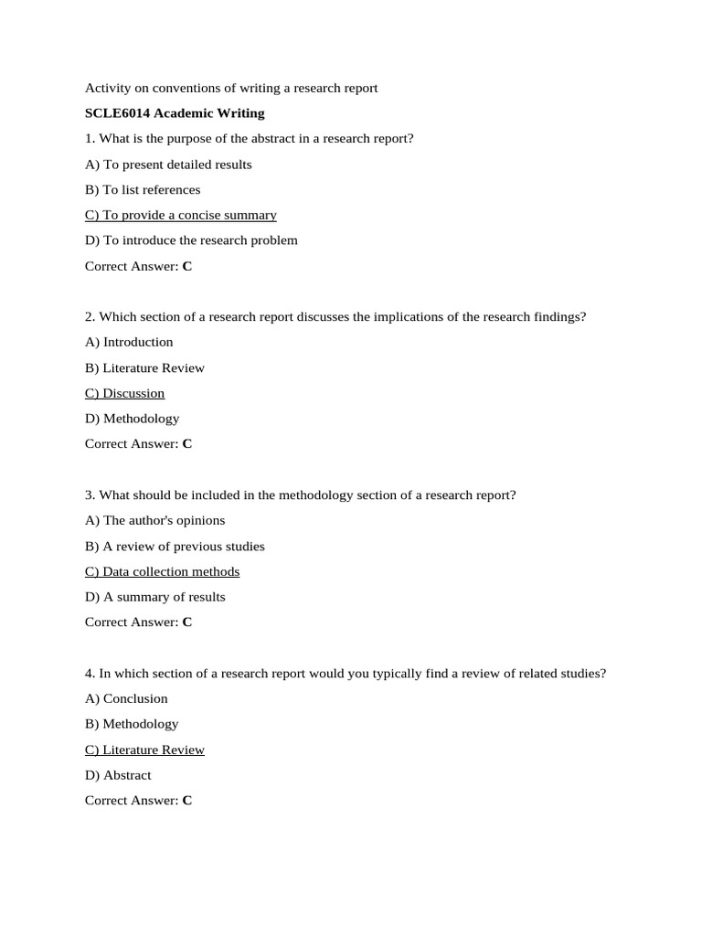 Activity 1 - Conventions of Writing A Research Report - Student | PDF ...