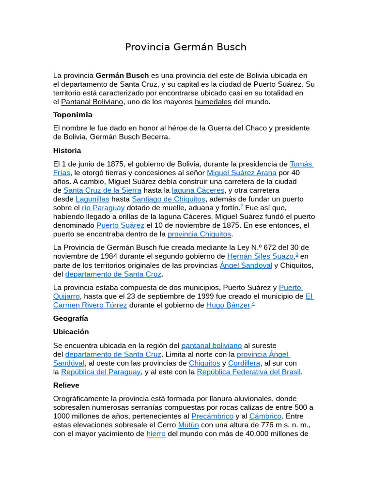 Información sobre la Provincia Germán Busch | PDF | Política | Viajes y ...