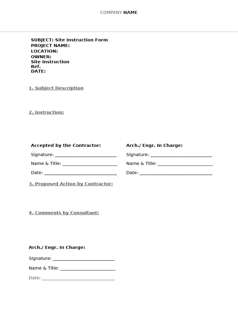Site Instruction Form | PDF | Technology & Engineering