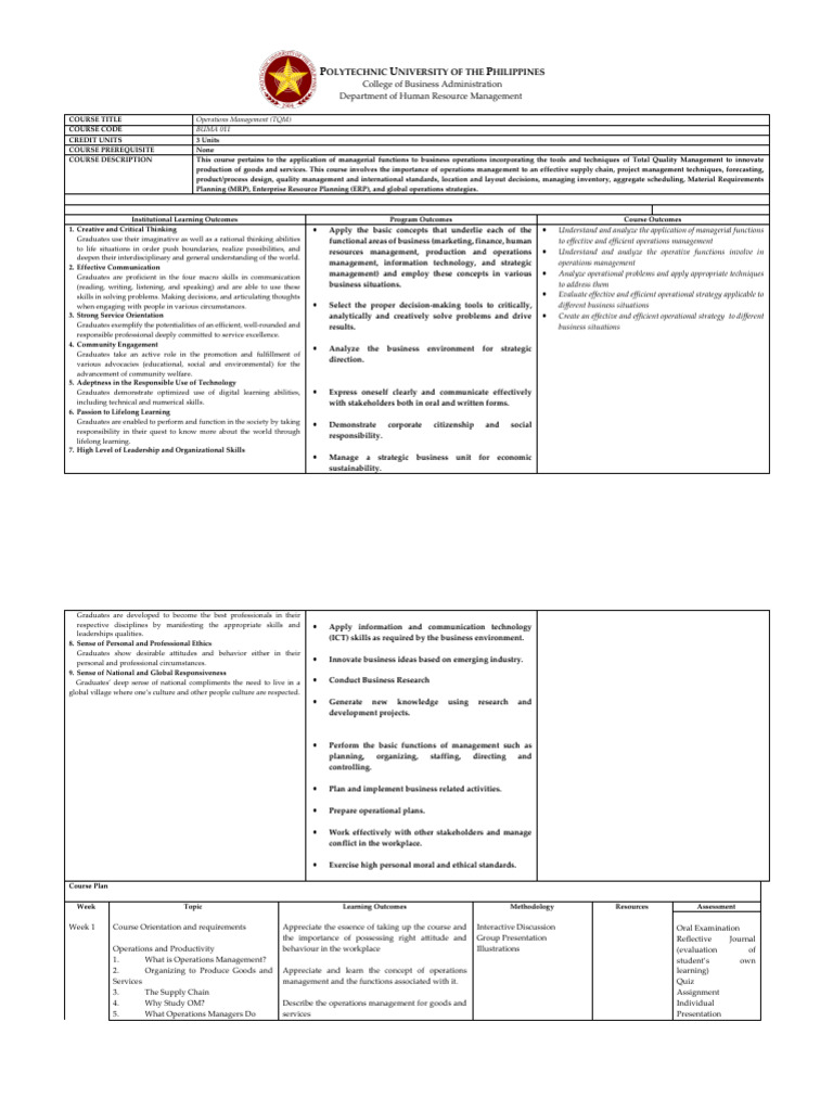 Operations Management Course Overview | PDF | Lean Manufacturing ...