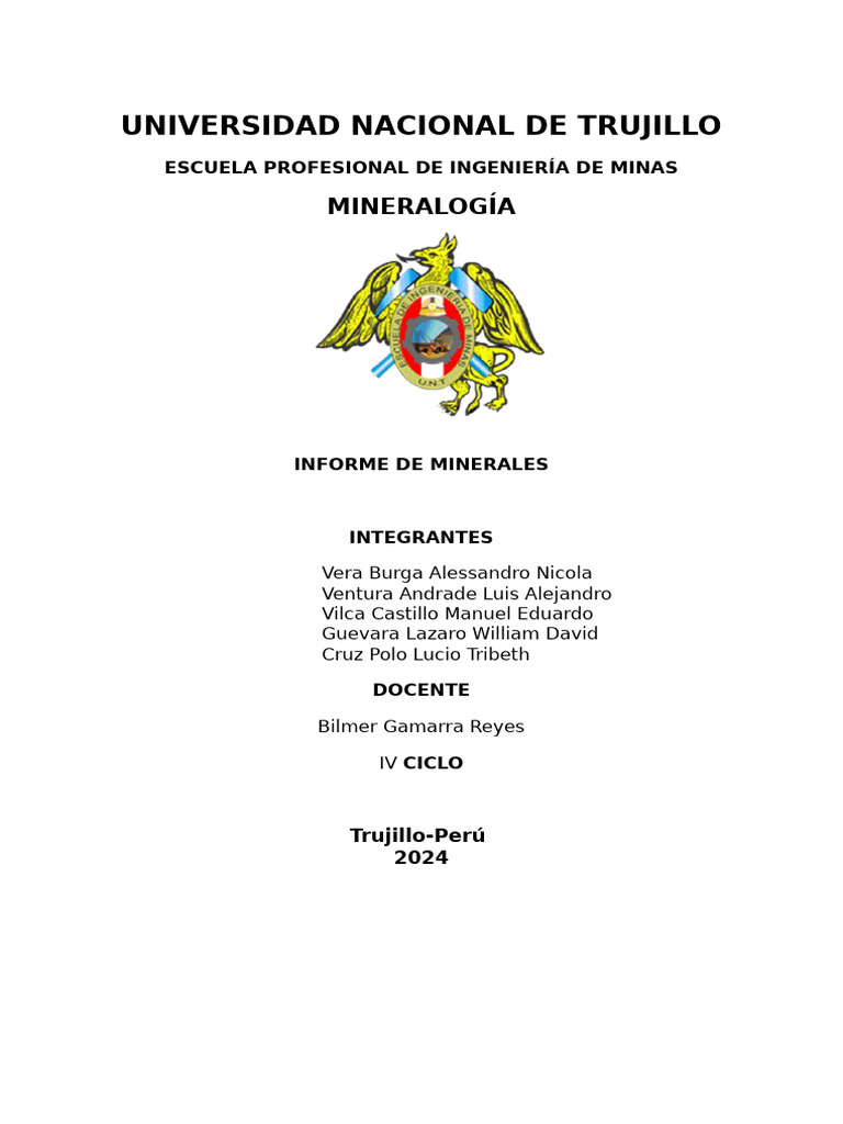 Informe Minerales | PDF | Mineral | Minerales
