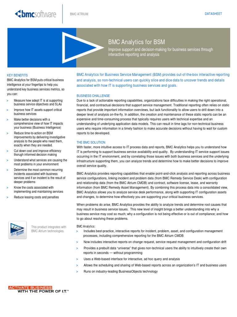 BMC Analytics For BSM | Download Free PDF | Itil | Analytics