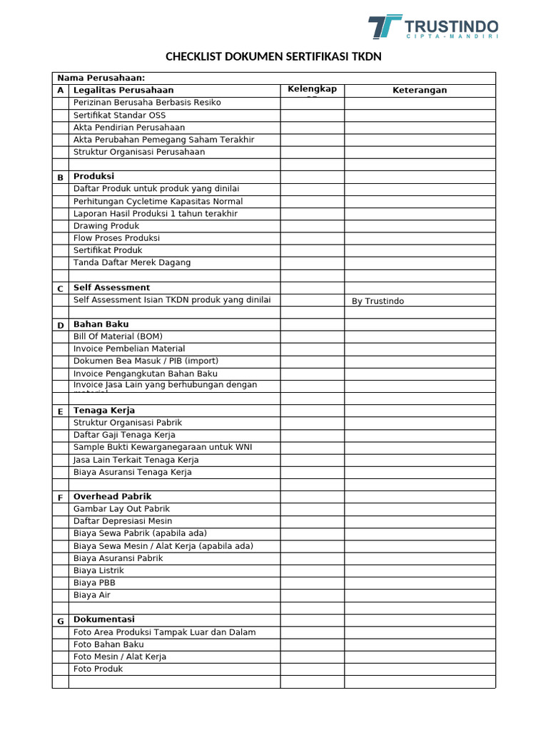 Checklist Dokumen - TKDN Mandiri | PDF