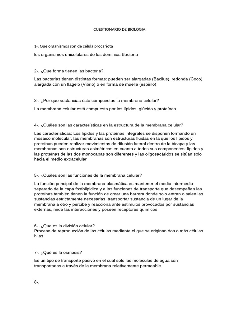 Cuestionario de Biologia | PDF | Ciencias sociales | Salud y bienestar
