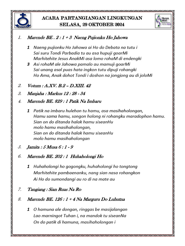 Acara Partangiangan Lingkungan 2024 | PDF