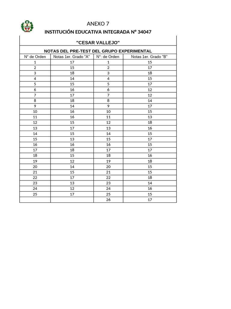 Anexo 07 - Registro de Notas Primer Grado | PDF