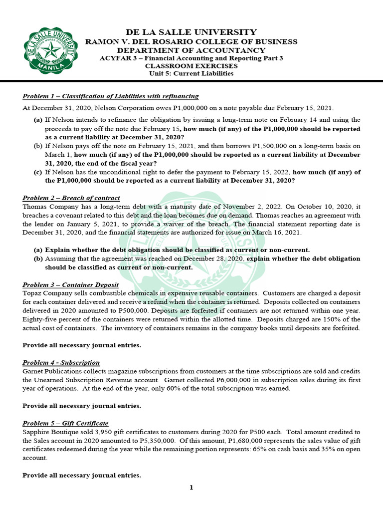 ACYFAR3 CE 5 Current Liabilities | PDF | Refinancing