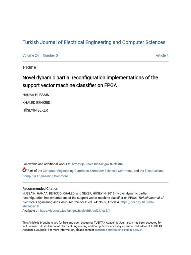Novel Dynamic Partial Reconfiguration Implementations of The Supp | PDF | Support Vector Machine ...