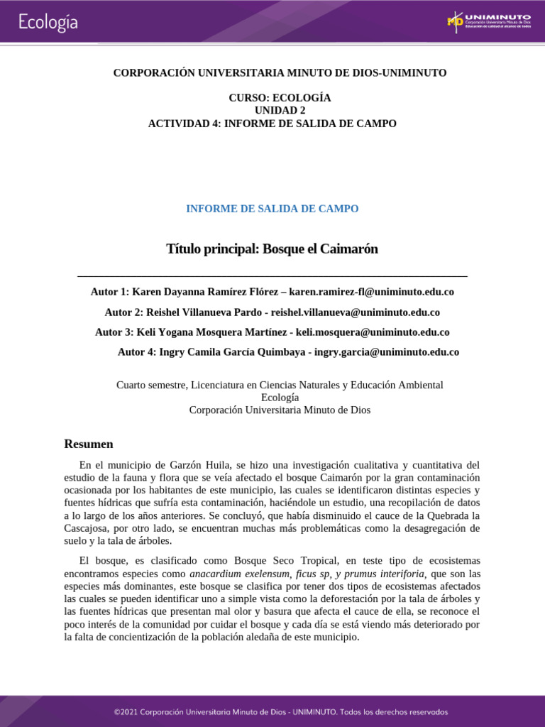 Impacto Ambiental en el Bosque Caimarón | PDF | Los bosques | Deforestación