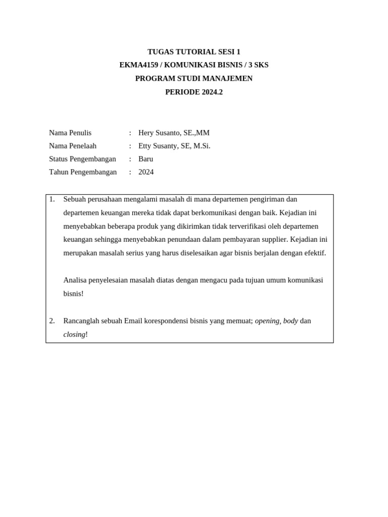 Tugas Tutorial 1 Komunikasi Bisnis | PDF | Karier & Perkembangan | Bisnis