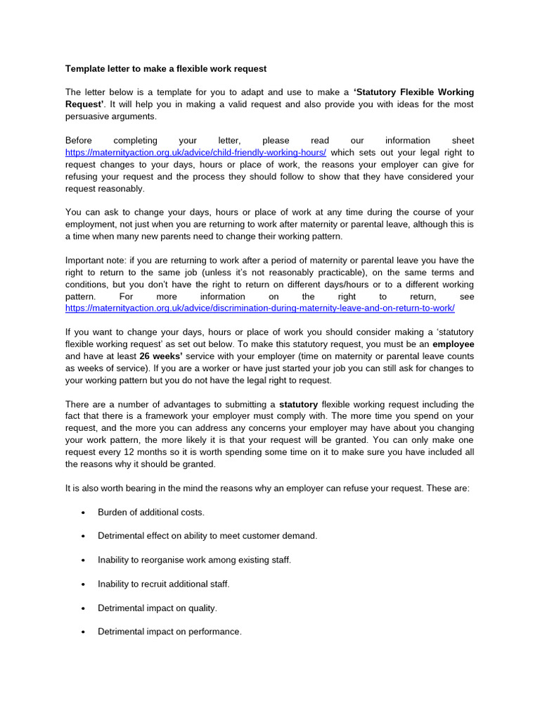 Template Letter To Make A Flexible Work Request | PDF | Employment ...
