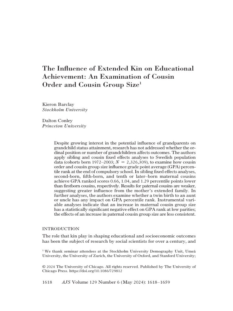 The Influence of Extended Kin On Educational Achievement | PDF ...
