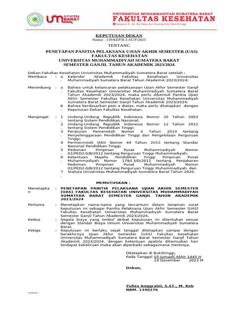 SK Panitia UAS 2023-2024 Ganjil | PDF