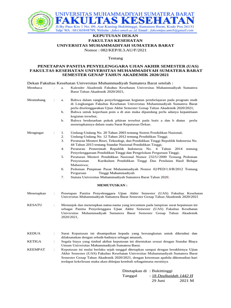 SK Panitia UAS 2020-2021 Genap | PDF