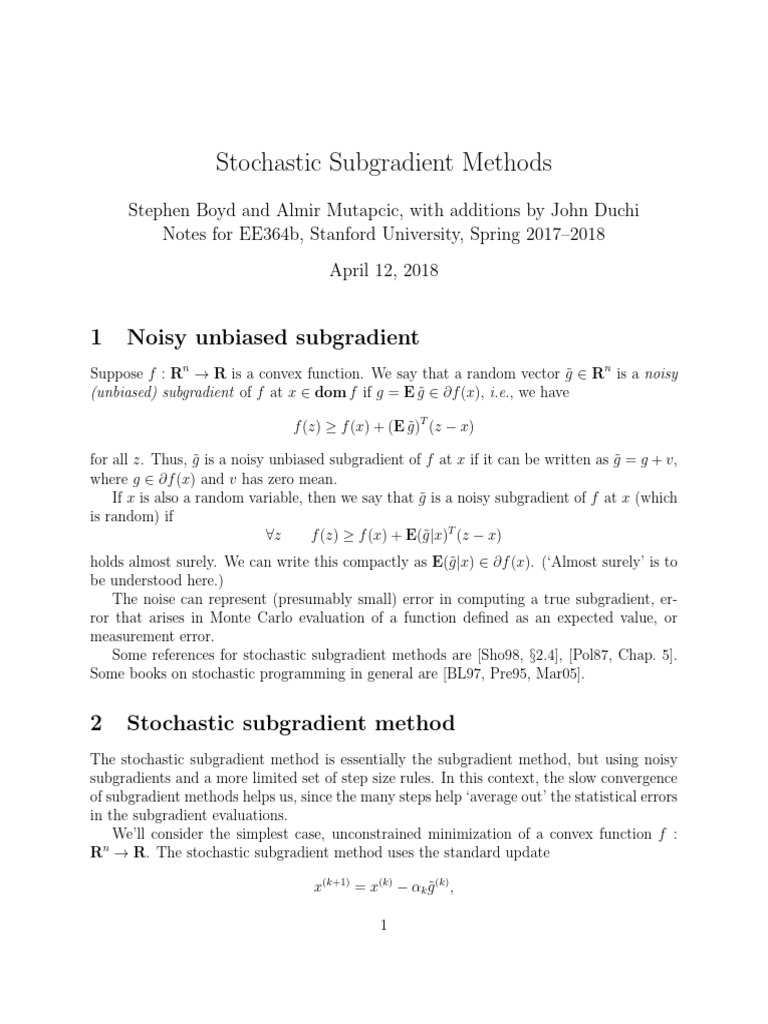 Stochastic Subgradient Methods Overview | PDF | Bias Of An Estimator | Mathematical Optimization