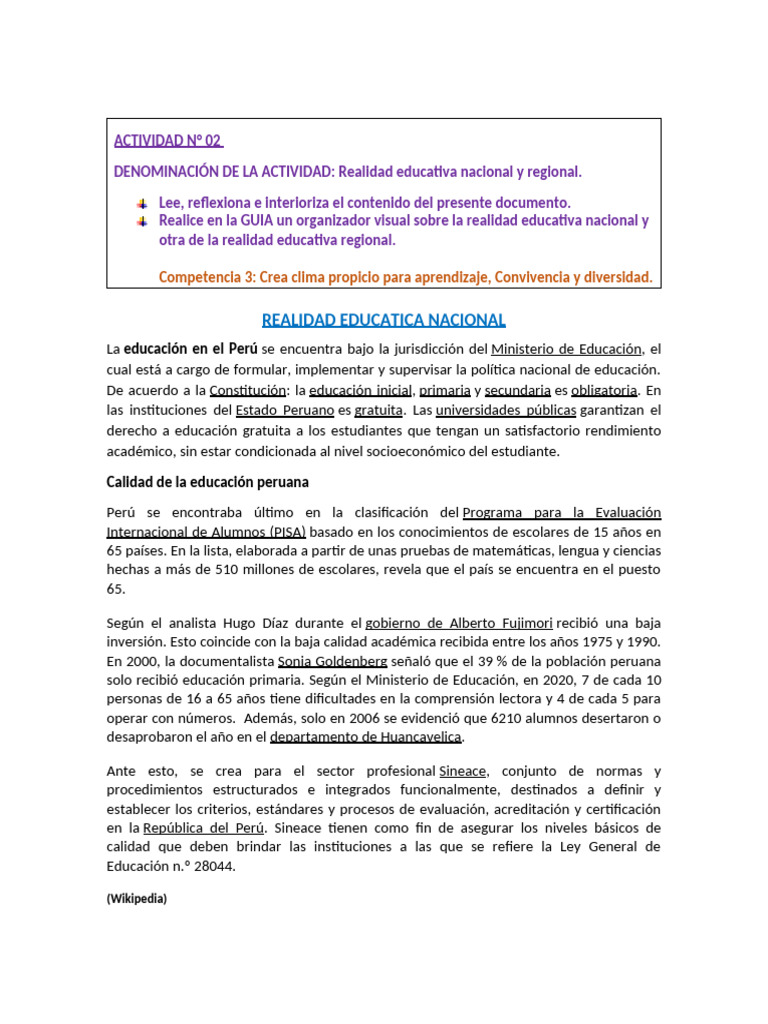 Act 2 U1-Realidad Educ Nac y Reg 2024-II | PDF | Crecimiento personal y profesional | Bienestar