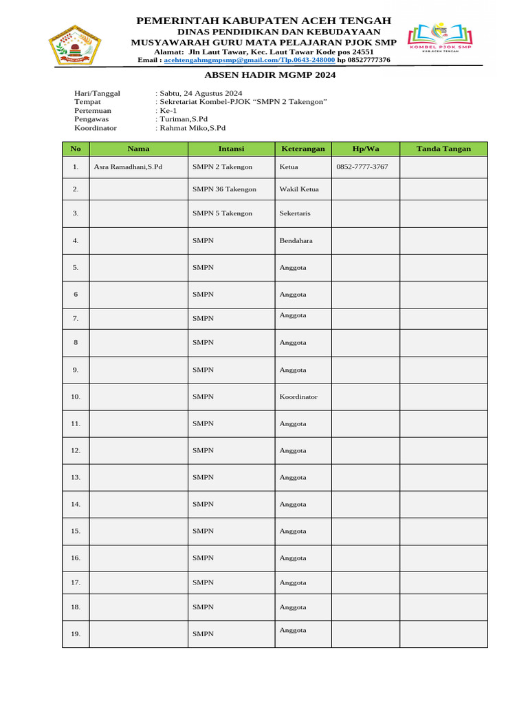 Musyawarah Guru PJOK SMP Aceh Tengah | PDF