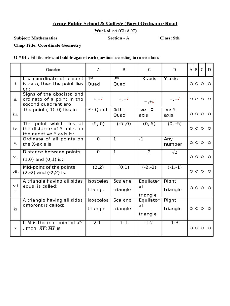 9th Class Work Sheet (CH# 7, 8 and 9), 2024 | PDF | Line (Geometry) | Triangle
