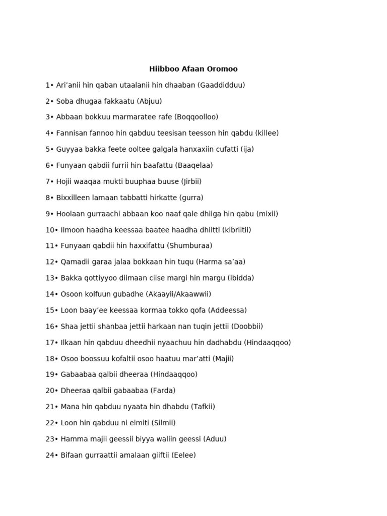 Hiibboo Afaan Oromoo | PDF