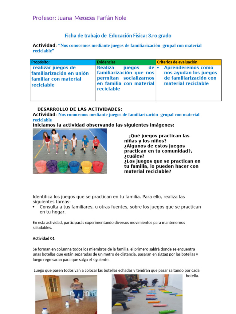 Ficha de Trabajo de Educación Física de 3 Cer Grado | PDF