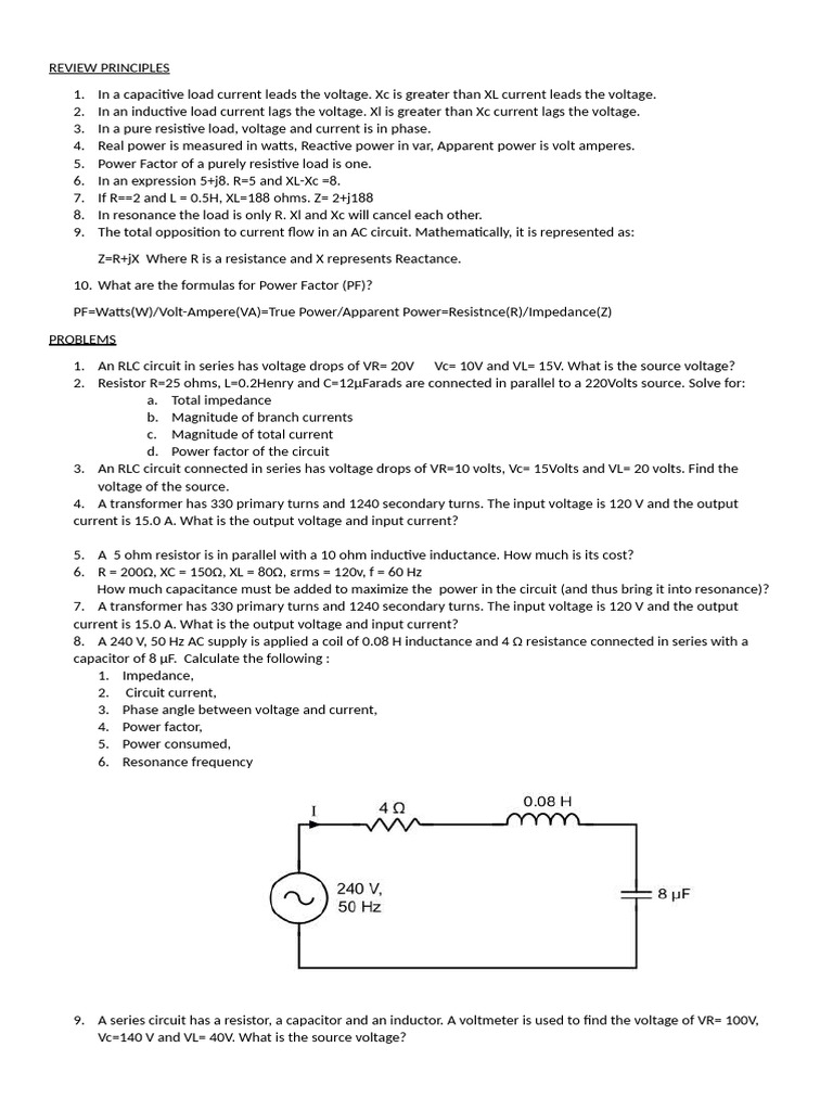 AC Circuits Review Items | PDF | Electrical Impedance | Series And ...
