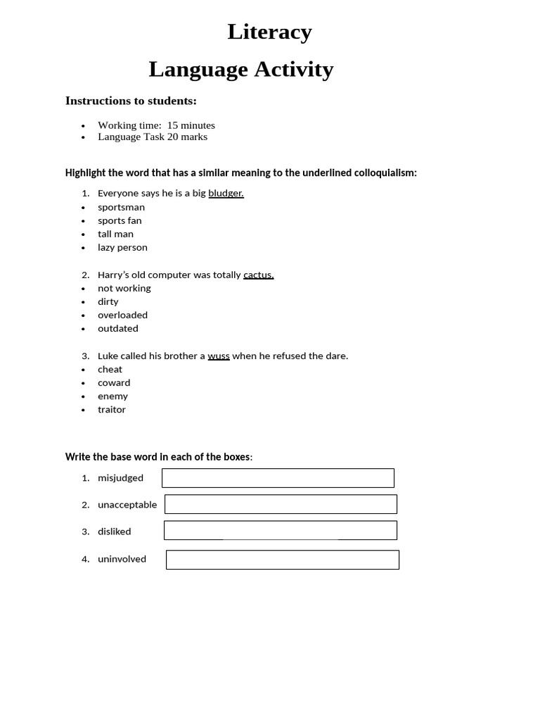 Language & Literacy Pre-Test | PDF